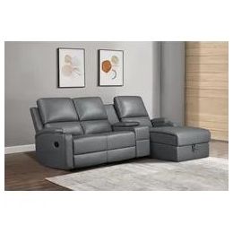 Ecksofa Home Affaire "Napori Multimediasofa, 3er Kinosessel XXL, L-Form", grau, B:240cm H:102cm T:155cm, Sofas, Kinosofa mit Relaxfunktion, Getränkehalter, Staufach und Staukasten, Topseller