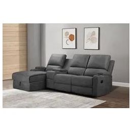 Ecksofa Home Affaire "Napori Multimediasofa, 3er Kinosessel XXL, L-Form", grau (anthrazit), B:240cm H:102cm T:155cm, Sofas, Kinosofa mit Relaxfunktion, Getränkehalter, Staufach und Staukasten, Topseller