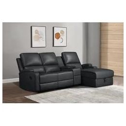 Ecksofa Home Affaire "Napori Multimediasofa, 3er Kinosessel XXL, L-Form", schwarz, B:240cm H:102cm T:155cm, Sofas, Kinosofa mit Relaxfunktion, Getränkehalter, Staufach und Staukasten, Topseller