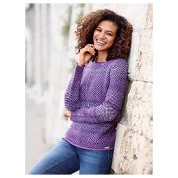Rundhalspullover Casual Looks "Pullover", Damen, Gr. 44, lila (lila, marine, gemustert), 70% Polyacryl, 30% Baumwolle, gemustert, mehrfarbig, Langarm, Pullover
