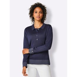 Polokragenpullover CREATION L PREMIUM "Baumwoll-Pullover", Damen, Gr. 46, blau (marine), 97% Baumwolle, 2% Polyamid, 1% Polyester, unifarben, Pullover