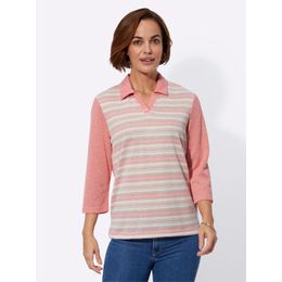 WITT Damen Poloshirt in Boucl&eacute;-Qualit&auml;t, flamingo-lindgr&uuml;n-geringelt, Gr&ouml;&szlig;e 38