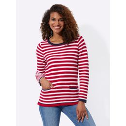 WITT Damen Pullover mit Kontrast-Details, geringelt, rot-wei&szlig;-gestreift, Gr&ouml;&szlig;e 38