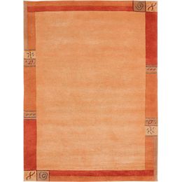 Wollteppich LUXOR living "India" Gr. 1, orange (terra), B:60cm H:20mm L:90cm, Wolle, Teppiche, Designer-Teppich Knüpfteppich Schurwollteppich Teppich, reine Wolle, handgeknüpft, mit Bordüre, auch als Läufer