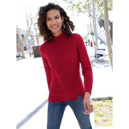 Stehkragenpullover Casual Looks "Pullover", Damen, Gr. 36, rot (dunkelrot), 50% Baumwolle, 50% Polyacryl, unifarben, Pullover Stehkragenpullover