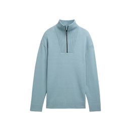 Tom Tailor Denim Herren Relaxed Troyer Strickpullover aus Baumwolle, blau, Uni, Gr. XS