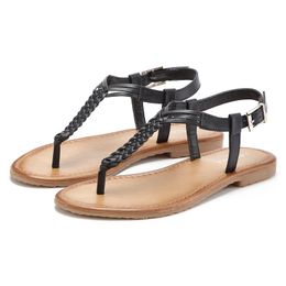 Lascana Zehentrenner »Sandalette, Sommerschuh« Sandale aus Leder mit Flecht-Optik schwarz/beige 40 40 Sommersandale aus hochwertigem Leder gefertigt