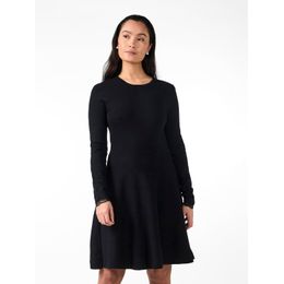 Strickkleid Y.A.S "YASBECCO LS KNIT DRESS S. NOOS", Damen, Gr. XL (42), N-Gr, schwarz, Jersey, Obermaterial: 65% Viskose, 35% Nylon, unifarben, modisch, Rundhals, Langarm, Kleider, mit Spitze am Ärmelsaum