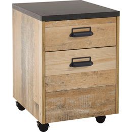 Rollcontainer Home Affaire "SHERWOOD", braun (old style hell dekor), B:47cm H:60cm T:51cm, Rollwagen, mit Apothekergriffen aus Metall, Breite 47 cm, Soft-Close-Funktion