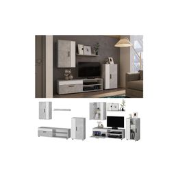 VICCO Wohnwand Berno Beton Wei&szlig; Schrankwand 4er-Set Wohnzimmer