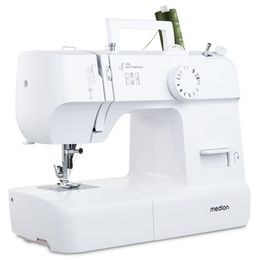 Medion Freiarm-Nähmaschine "MD 11179, 12 Stichmuster, 4 Schritte Knopfloch", weiß, B:34,5cm H:27cm T:14,5cm, Nähmaschinen, Vertikales Spulsystem, LED Nählicht, Integrierter Fadenschneider