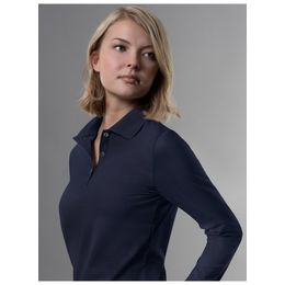 Poloshirt TRIGEMA "TRIGEMA Langarm Poloshirt", Damen, Gr. XL, blau (navy), 100% Baumwolle, Basic, Langarm, Shirts