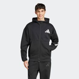 Kapuzensweatshirt adidas Sportswear "M Z.N.E. FZ", Herren, Gr. L, schwarz-weiß (schwarz, weiß), Obermaterial: 57% Polyester, 43% Baumwolle, sportlich, Sweatshirts