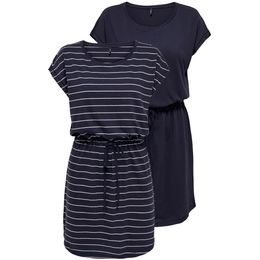 Shirtkleid Only "ONLMAY LIFE S/S DRESS 2 PACK CS JRS", Damen, Gr. L (40), N-Gr, blau (night sky detail:pack nigth sky stripe cloud dancer (nadia)), Jersey, Obermaterial: 100% Baumwolle, gestreift, casual, Rundhals, Kurzarm, Kleider, flexibel taillierbar für individuelle Passform