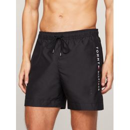 Badeshorts "MEDIUM DRAWSTRING", Herren, Gr. S (48), N-Gr, schwarz, Polyester, Tommy Hilfiger Swimwear, unifarben, casual, Badehosen, mit Logostickerei