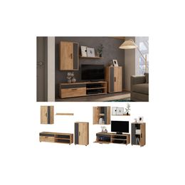 VICCO Wohnwand Berno Eiche Anthrazit Schrankwand 4er-Set Wohnzimmer