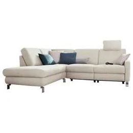 Ecksofa 3C Candy "Mainau modern und elegant, mit gutem Sitzkomfort, L-Form", weiß, B:257cm H:89cm T:220cm, Struktur ( 100% Polyester), Luxus-Microfaser weich: 98% Polyester, 2% Nylon, , Struktur weich (mit Wasser zu reinigen): 16% Baumwolle, 79% Polyester, 5% Polyacryl, Sofas, wahlweise mit elektrischer Relaxfunktion, Federkern