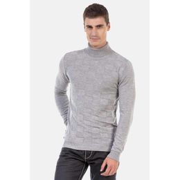 Cipo & Baxx Rollkragenpullover CIPO & BAXX "Pullover", Herren, Gr. L, lightgrau, 65% Polyester;35% Viskose, unifarben, casual, regular fit, Rundhals, Pullover, mit kariertem Strickmuster, CP241