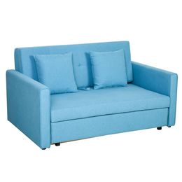 HOMCOM Schlafsofa 2-Sitzer Sofa Polstersofa mit Stauraum, Rückenkissen Hellblau