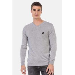 Cipo & Baxx V-Ausschnitt-Pullover CIPO & BAXX "Pullover", Herren, Gr. L, lightgrau, 65% Polyester;35% Viskose, unifarben, casual, regular fit, V-Ausschnitt, Pullover, mit V-Ausschnitt, CP242