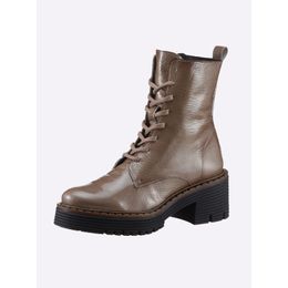 Heine Damen Schnürstiefel, Gr. 39, grau, Lackleder, Leder, Schuhe
