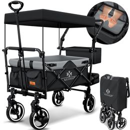 Kesser&reg; Bollerwagen Faltbar GTS-9100 mit Dach Handwagen Transportwagen klappbar belastbar bis 150kg mit Hartgummi-R&auml;der & Feststellbremsen Vorne & Hinten Inkl. Schloss, Abdeckung, Wetter & Sichtschutz