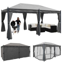 MCW Pergola Calpe, Pavillon, stabiles 7cm-Gestell 5x3m ~ grau mit Seitenwand + Moskitonetz