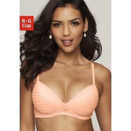 Schalen-BH Lascana, Damen, Gr. 70, Cup G, orange (pfirsich), Spitze, Obermaterial: 86% Polyamid, 14% Elasthan, BHs, mit Spitze über nahtlosen Cups, auf Formbügel, Dessous