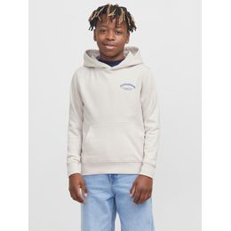 Jack & Jones Kapuzensweatshirt JACK & JONES JUNIOR "JJEBRANDES BACKP RELAXED SWEAT H SN JNR", Jungen, Gr. 152, gelb (moonbeam), angeraute Sweatware, Obermaterial: 60% Baumwolle, 40% Polyester, bedruckt, modisch, relaxed fit, Langarm Rippbündchen, Sweatshirts