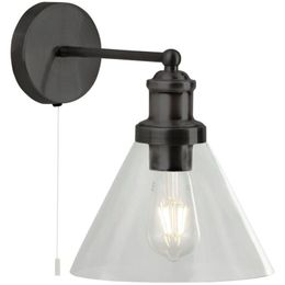 Licht-Erlebnisse - Badezimmerlampe Metall Glas E27 h: 25 cm mit Schalter Schwarz Vintage Badlampe Bad