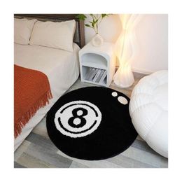 8 Ball Billard Teppich,Anti-Rutsch Tufting Teppich, Rund Kinder Schlafzimmer Schwarz Rug,Einfach zu säubern Badematte, Teppich kinderzimmer Gegend