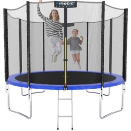 KINETIC SPORTS Trampolin Outdoor SALTO Ø 183/244/305/366/400/430/490 cm - Kindertrampolin Set mit Leiter, Netz, Randpolster, USA Sprungtuch - Gartentrampolin, bis zu 160kg Blau-4 Ø 275 cm Ø 275 cm, Blau-4