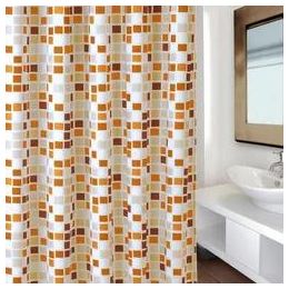 Duschvorhang MSV "Premium Mosaico", braun (weiß, braun), B:180cm H:200cm, Polyester, Duschvorhänge, Höhe 200 cm