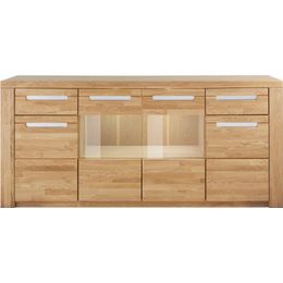 Sideboard Home Affaire "Kolding", braun (eiche teilmassiv), B:200cm H:90cm T:40cm, Holz teilmassiv, Sideboards, Breite 200 cm mit 2 Glastüren und 2 Holztüren