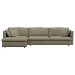 Ecksofa FLEXLUX "Lovane", grün (fall grün), B:323cm H:84cm T:183cm, 62% Polyester/14% Cotton/7% Linen, Sofas, Weich & anschmiegsam, große Sitztiefe auf Kaltschaum, Dekokissen inkl.