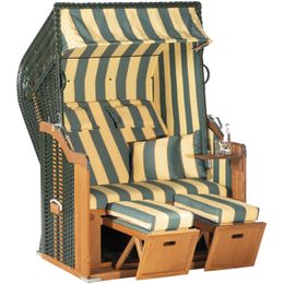 Strandkorb SUNNYSMART "Rustikal 250 Plus, TOPSELLER", grün (korpus: natur, grün bezug:), B:125cm H:160cm T:90cm, Strandkörbe, 2-Sitzer, komplett montiert, Oberkorb in einem Stück geflochten