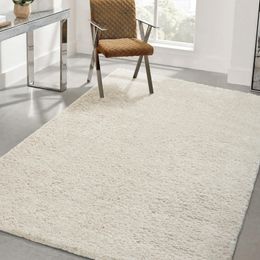 Hochflor-Teppich MERINOS "Recycle Floki 961", beige (creme), B:160cm H:50mm L:230cm, Polyester, Teppiche, Shaggy aus recyceltem Polyester, nachhaltig, meliert, Wohnzimmer