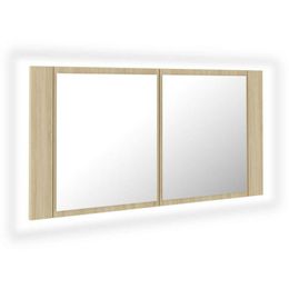 LED-Bad-Spiegelschrank Sonoma-Eiche 90x12x45 cm Acryl vidaXL