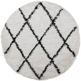 vidaXL - Teppich Shaggy Hochflor Modern Creme und Schwarz ø 80 cm