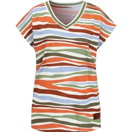 CR&Eacute;ATION L Damen V-Shirt mit Ripp-Blende eucalyptus-orange-bedruckt Gr&ouml;&szlig;e 40