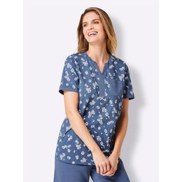 w&auml;schepur w&auml;schepur Damen Schlafanzug-Shirt, jeansblau-ecru-bedruckt, Gr&ouml;&szlig;e 36/38