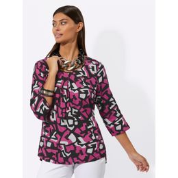 WITT Damen Druckbluse mit Falten am Ausschnitt, fuchsia-schwarz-bedruckt, Gr&ouml;&szlig;e 38
