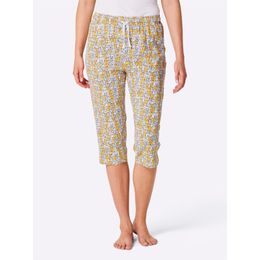 w&auml;schepur w&auml;schepur Damen Caprihose mit Katzen-Dessin, wei&szlig;-gelb-bedruckt, Gr&ouml;&szlig;e 36/38