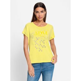 Heine Witt Damen Rundhalsshirt mit Glitzersteinchen, limone, Größe 40