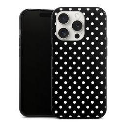 DeinDesign iPhone 15 Pro Handy Slim Case extra d&uuml;nn Silikon Handyh&uuml;lle schwarz H&uuml;lle Retro Points Polka Dots Silikon Slim Case