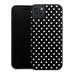 DeinDesign iPhone 15 Plus Handy Premium Silikon H&uuml;lle Handyh&uuml;lle schwarz Case Retro Points Polka Dots Silikon Premium Case