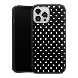 DeinDesign iPhone 13 Pro Max Handy Premium Silikon H&uuml;lle Handyh&uuml;lle schwarz Case Retro Points Polka Dots Silikon Premium Case