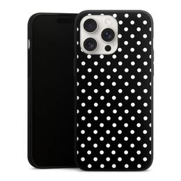 DeinDesign iPhone 15 Pro Max Handy Premium Silikon H&uuml;lle Handyh&uuml;lle schwarz Case Retro Points Polka Dots Silikon Premium Case