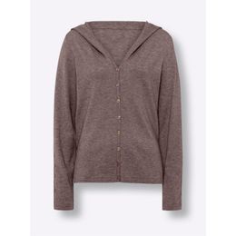 Heine Witt Damen Kapuzenstrickjacke in Feinstrick-Qualit&auml;t, dunkeltaupe-meliert, Gr&ouml;&szlig;e 38