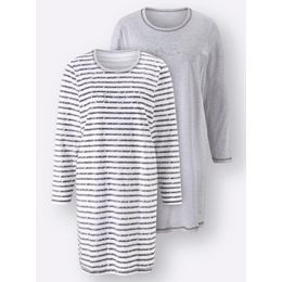 w&auml;schepur w&auml;schepur Damen Langarm Sleepshirts, grau + grau-gestreift, Gr&ouml;&szlig;e 52/54
